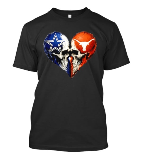 Dallas Cowboys And Texas Longhorns Skulls Heart T-Shirt