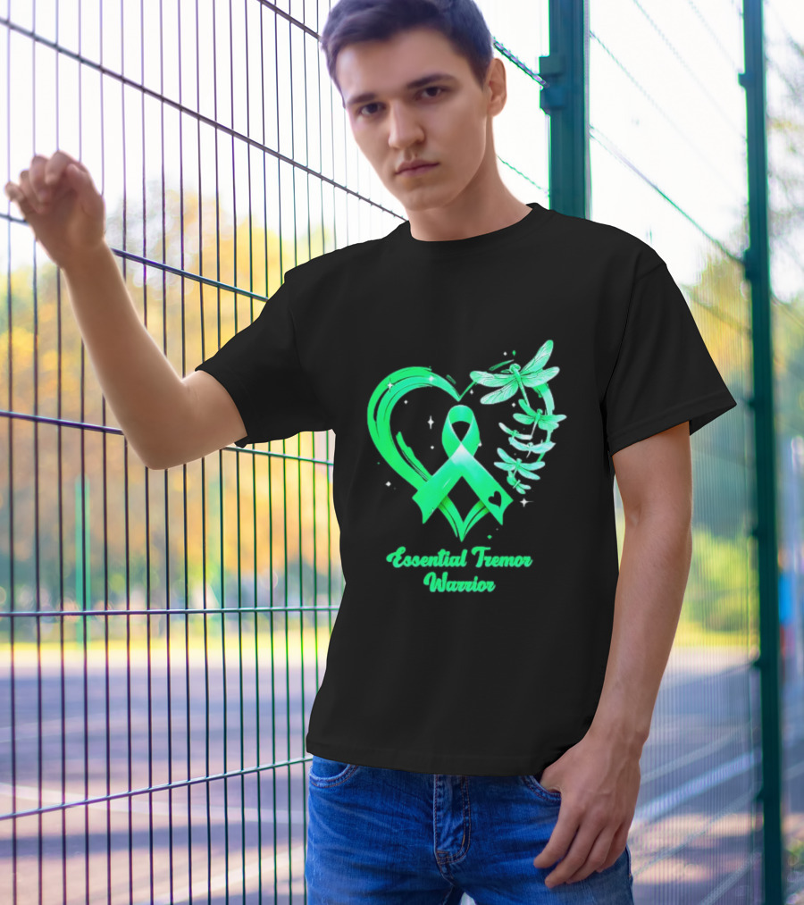Essential Tremor Warrior Teal Ribbon Dragonfly Heart T-Shirt