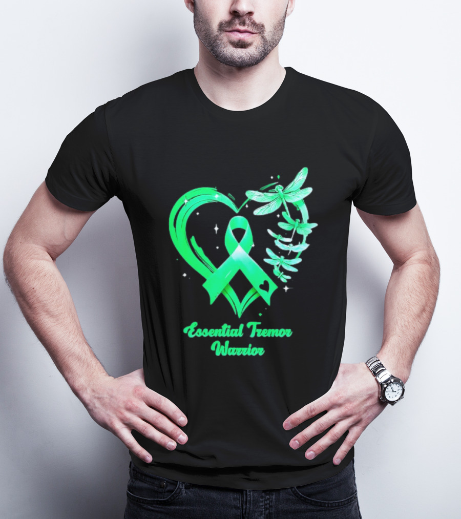 Essential Tremor Warrior Teal Ribbon Dragonfly Heart T-Shirt