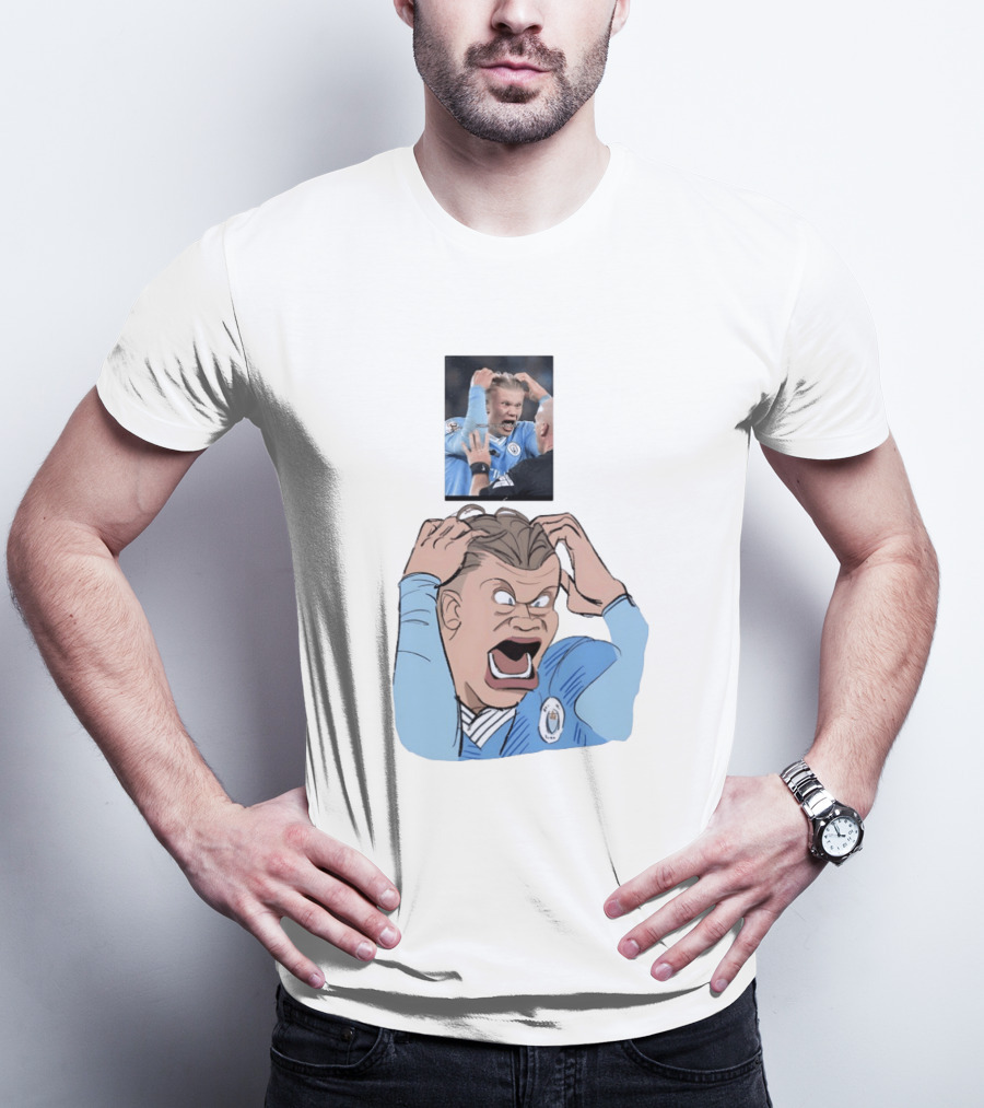 Erling Haaland Frustrated Screaming Football Cartoon Referee Reaction T-Shirt
