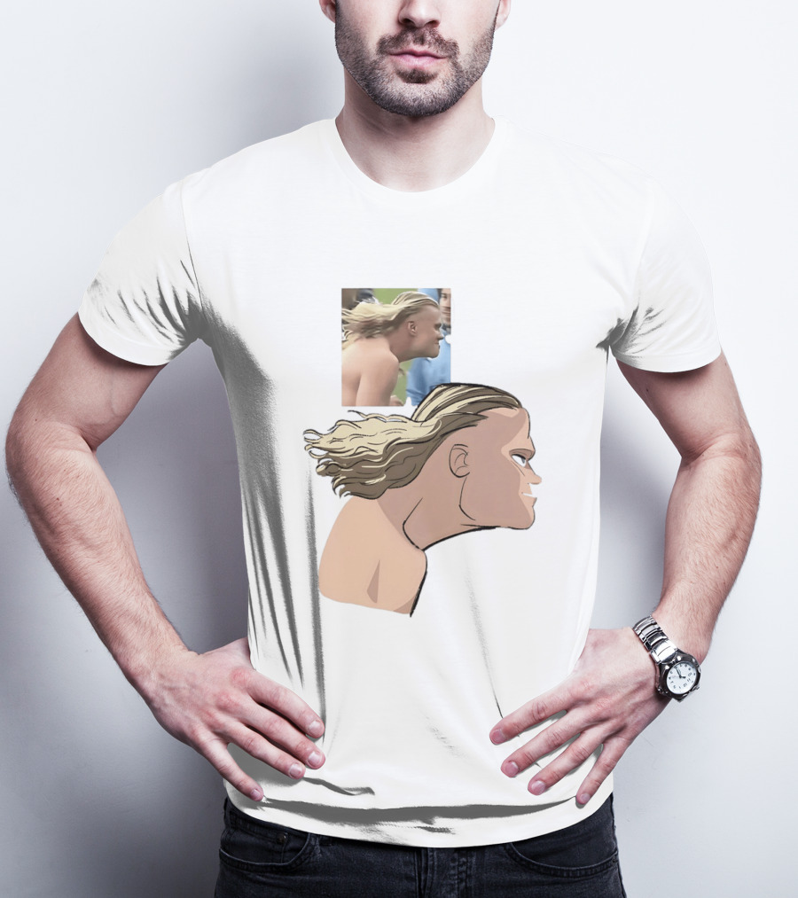 Erling Haaland Long Hair Meme Jawline Football Flowing Hairstyle T-Shirt
