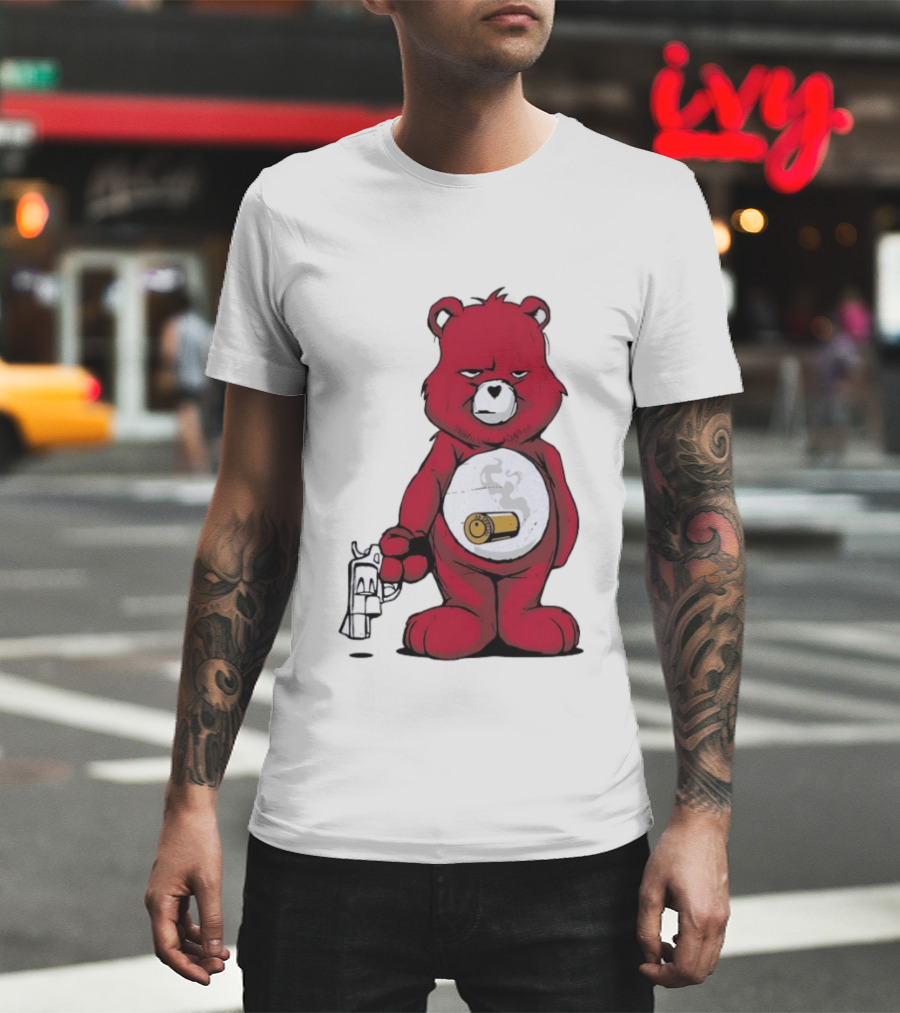 Red Bear With Revolver .38 Special Bullet Smoke T-Shirt
