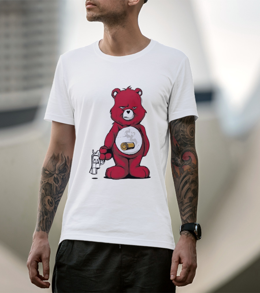 Red Bear With Revolver .38 Special Bullet Smoke T-Shirt