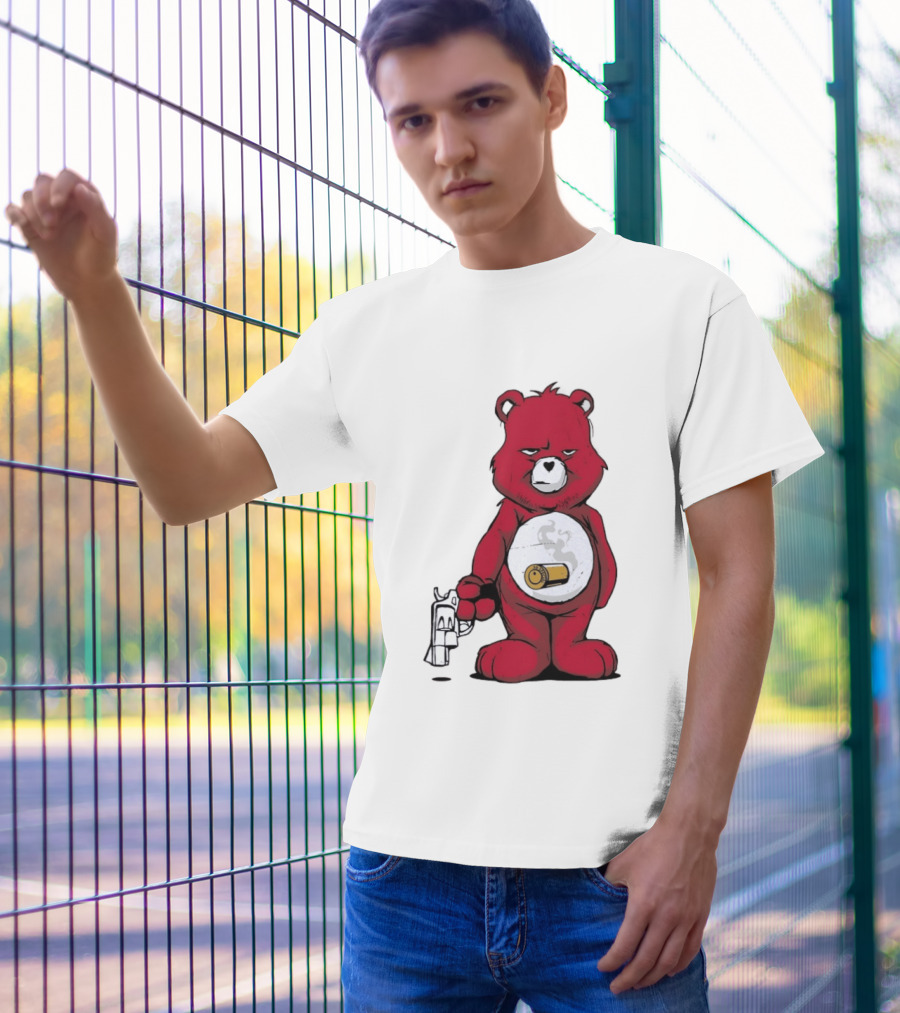 Red Bear With Revolver .38 Special Bullet Smoke T-Shirt
