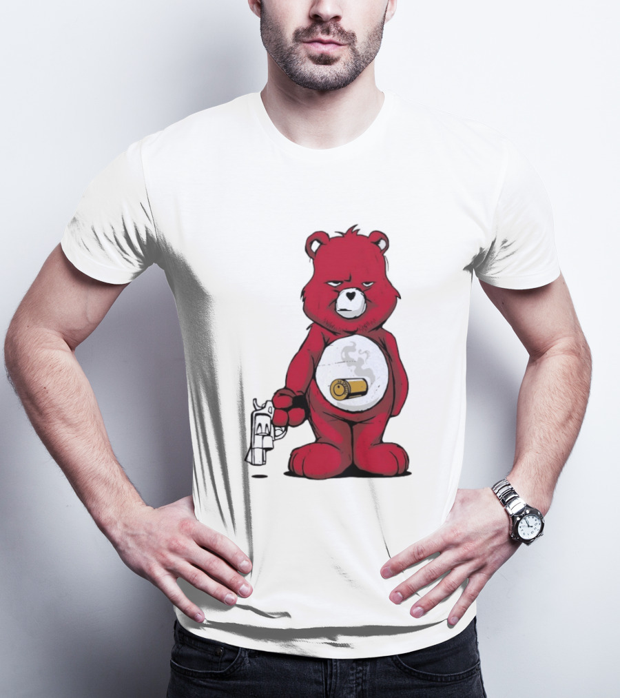 Red Bear With Revolver .38 Special Bullet Smoke T-Shirt