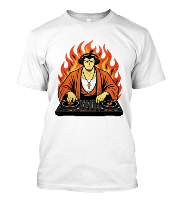 Samurai Jack DJing With Headphones Fire Music Mixer T-Shirt