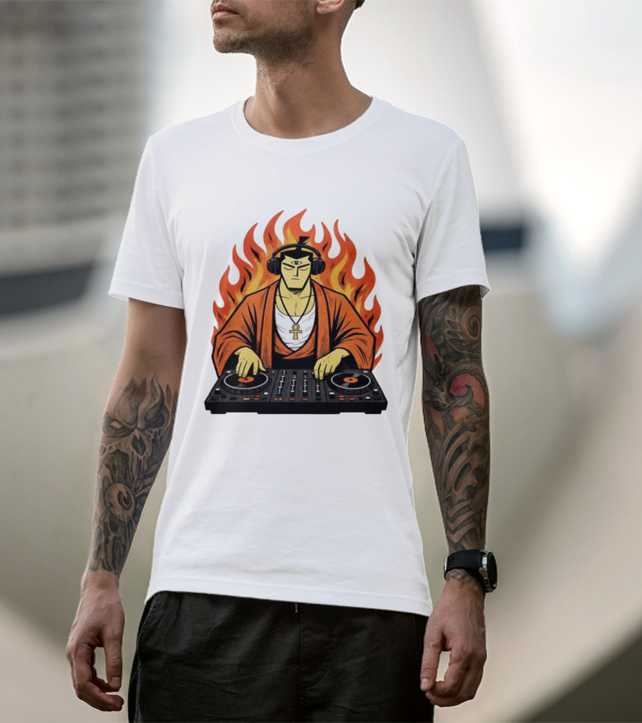 Samurai Jack DJing With Headphones Fire Music Mixer T-Shirt