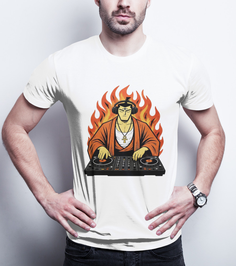 Samurai Jack DJing With Headphones Fire Music Mixer T-Shirt
