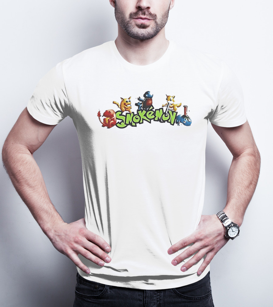 Smokemon Characters Smoking Parody With Pikachu Charmander Squirtle And Eevee T-Shirt
