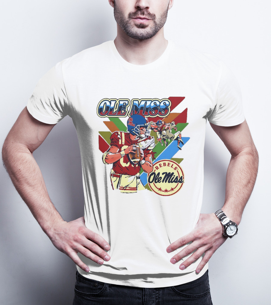 Ole Miss Rebels Football Player Action Retro Style Collaboration T-Shirt
