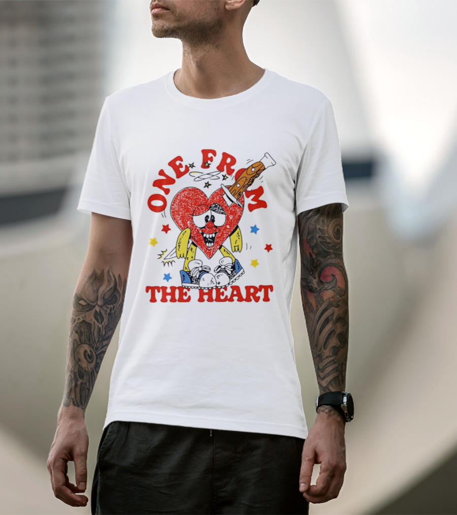One From The Heart Love Cartoon Heart With Knife And Colorful Stars T-Shirt