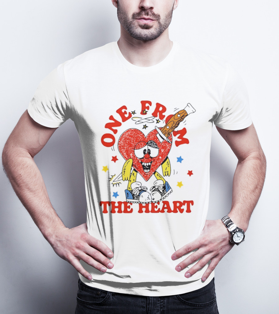One From The Heart Love Cartoon Heart With Knife And Colorful Stars T-Shirt