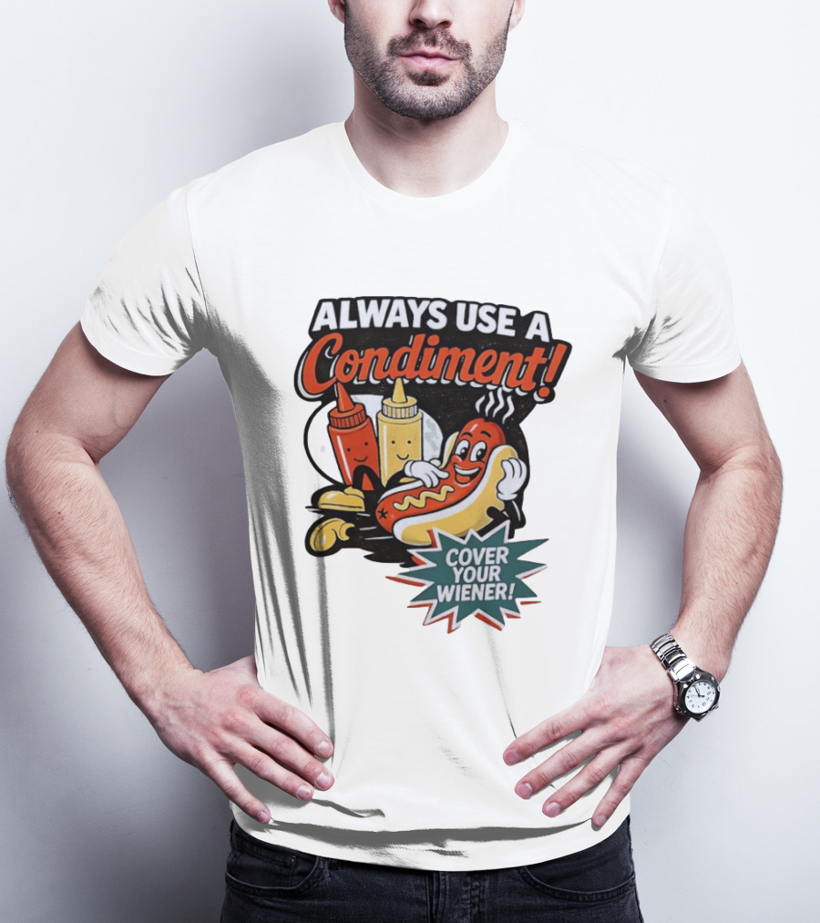 Always Use A Condiment Cover Your Wiener Hot Dog Fun T-Shirt