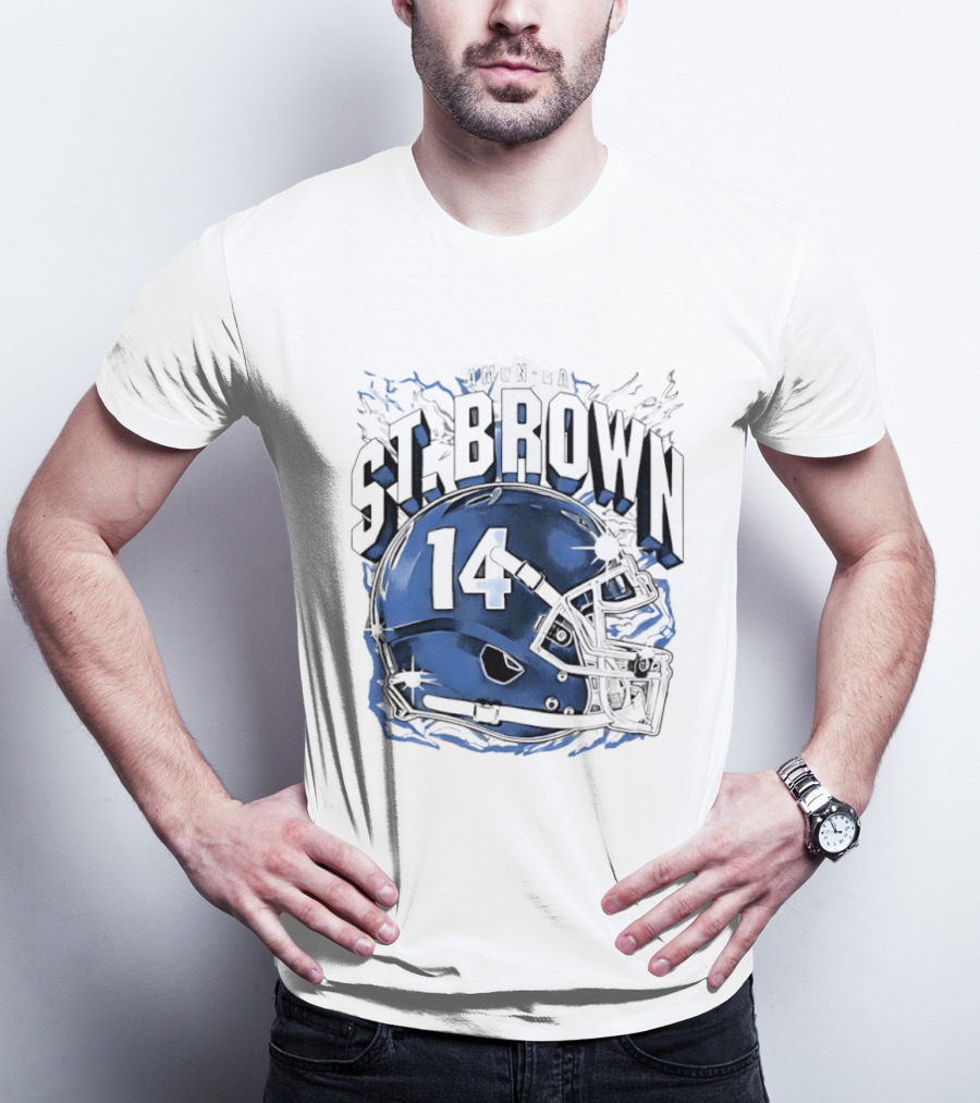 Amon Ra St. Brown 14 Helmet Detroit Lions T-Shirt