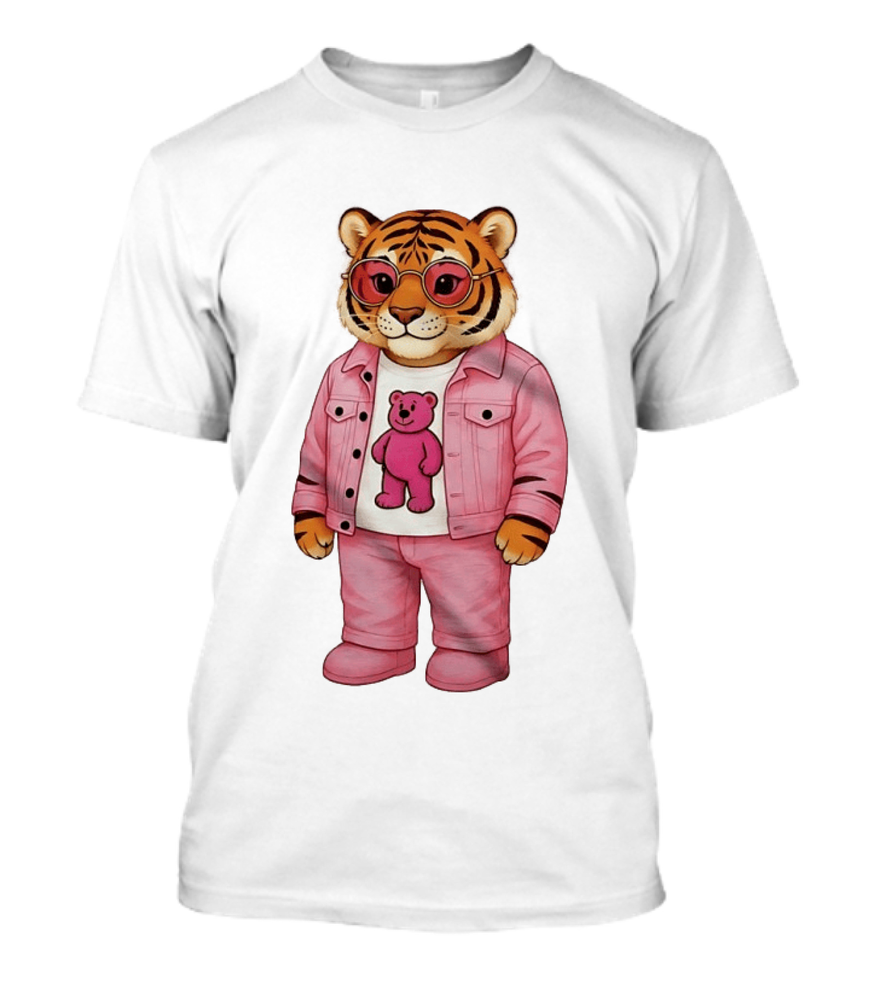 Cincinnati Bengals Fashion Pink Denim Tiger Bear T-Shirt