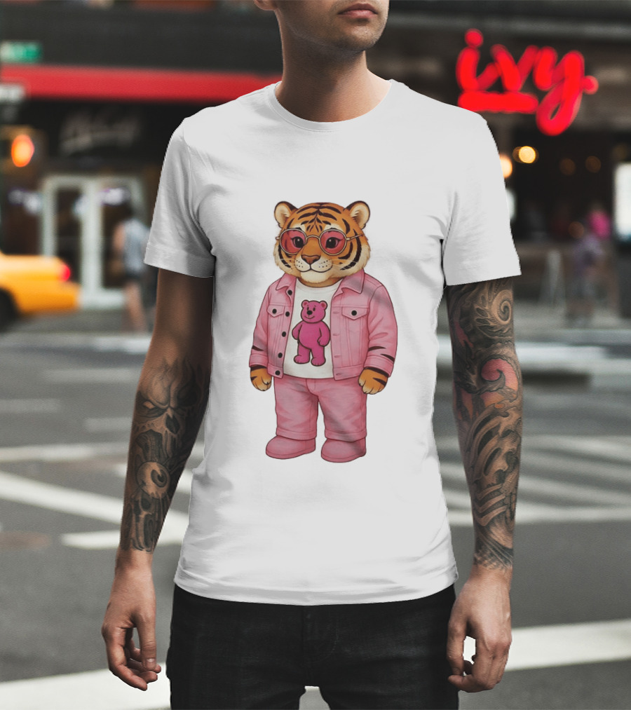 Cincinnati Bengals Fashion Pink Denim Tiger Bear T-Shirt