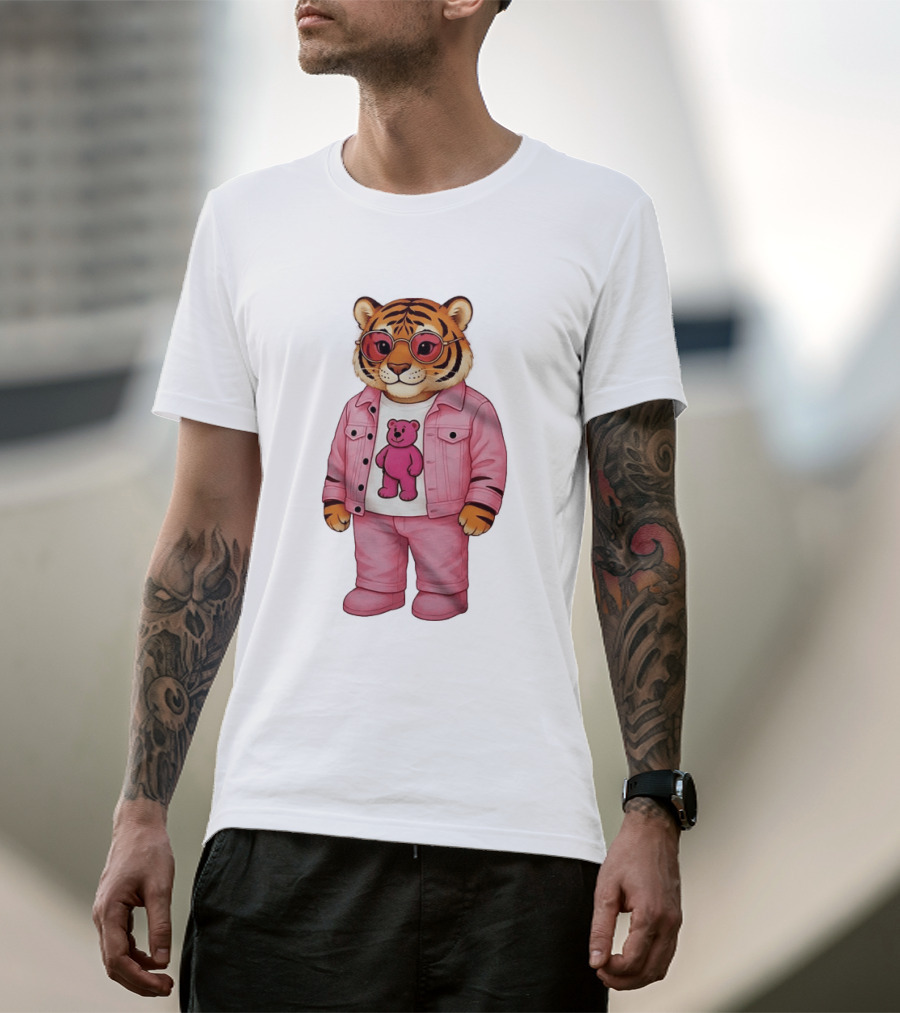 Cincinnati Bengals Fashion Pink Denim Tiger Bear T-Shirt