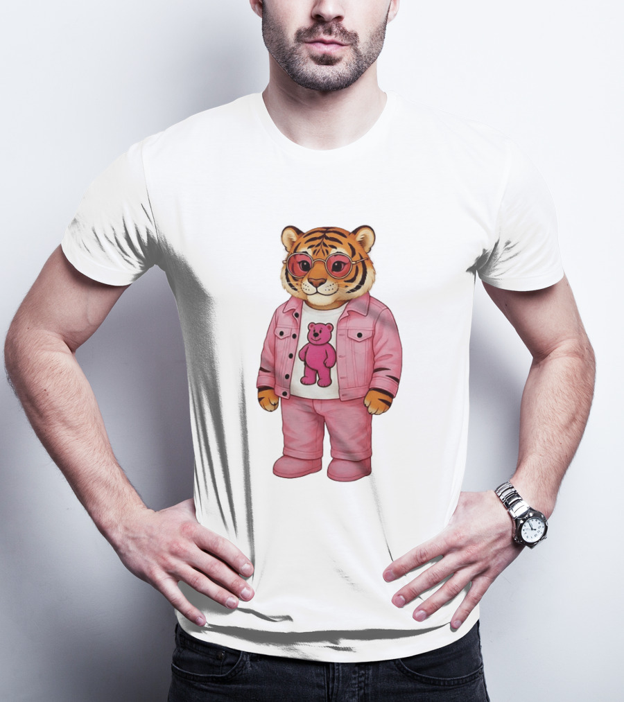 Cincinnati Bengals Fashion Pink Denim Tiger Bear T-Shirt