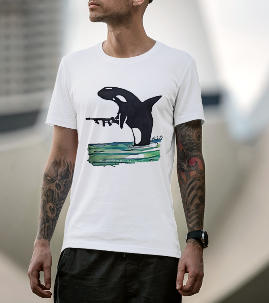 Orca Whale Holding A Machine Gun T-Shirt