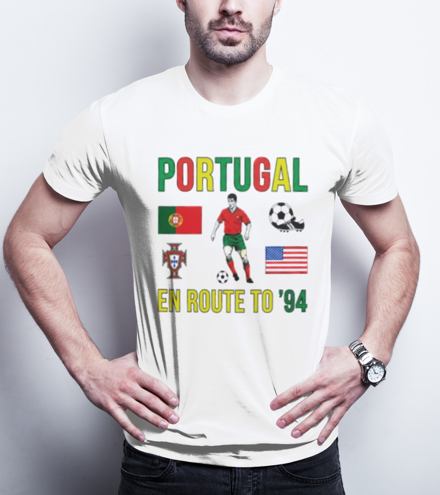 Portugal En Route To '94 World Cup Journey Footballer And Flags T-Shirt
