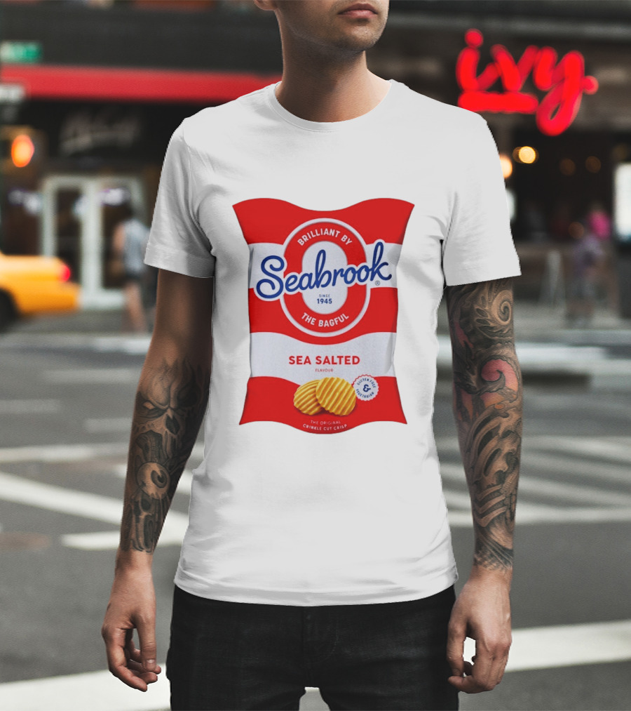 Seabrook Brilliant By The Bagful Sea Salted Flavour Since 1945 Crinkle Cut Crisps Gluten Free Vegetarian T-Shirt