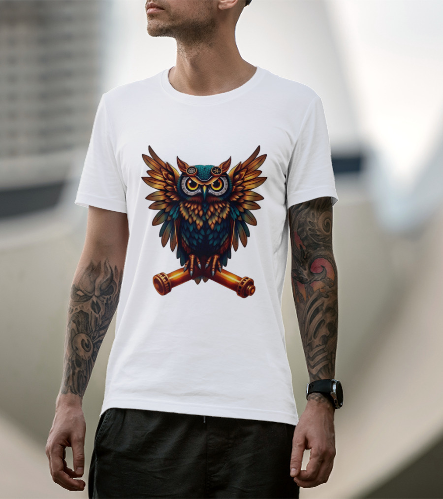 Steampunk Owl With Gears And Pistons Mechanic Aesthetic T-Shirt