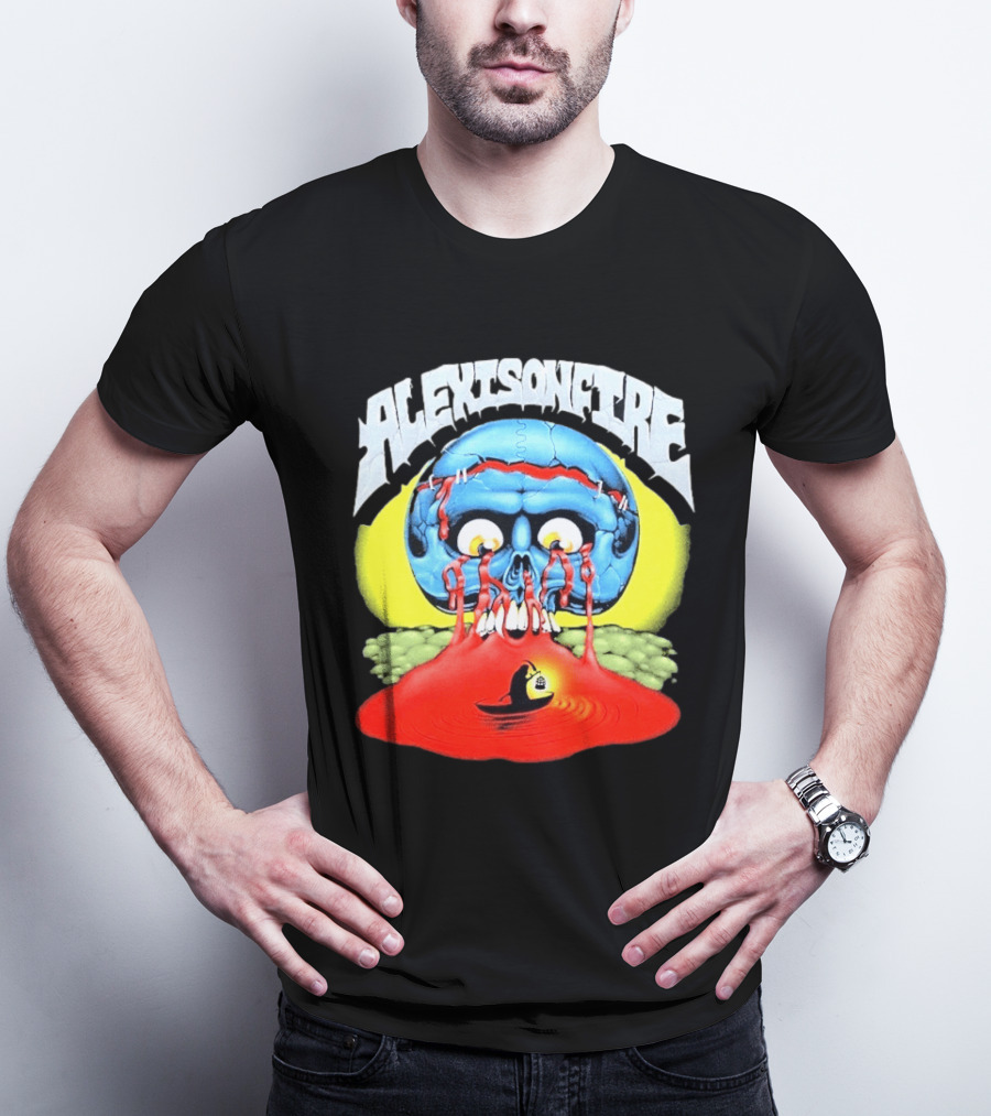 Alexisonfire Skull Island Creepy Blue Skull With Red Eyes And Boat T-Shirt