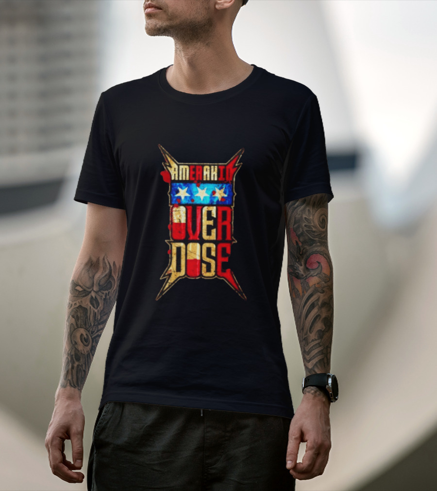 Amerakin Overdose Distressed American Flag Stars Industrial Metal T-Shirt