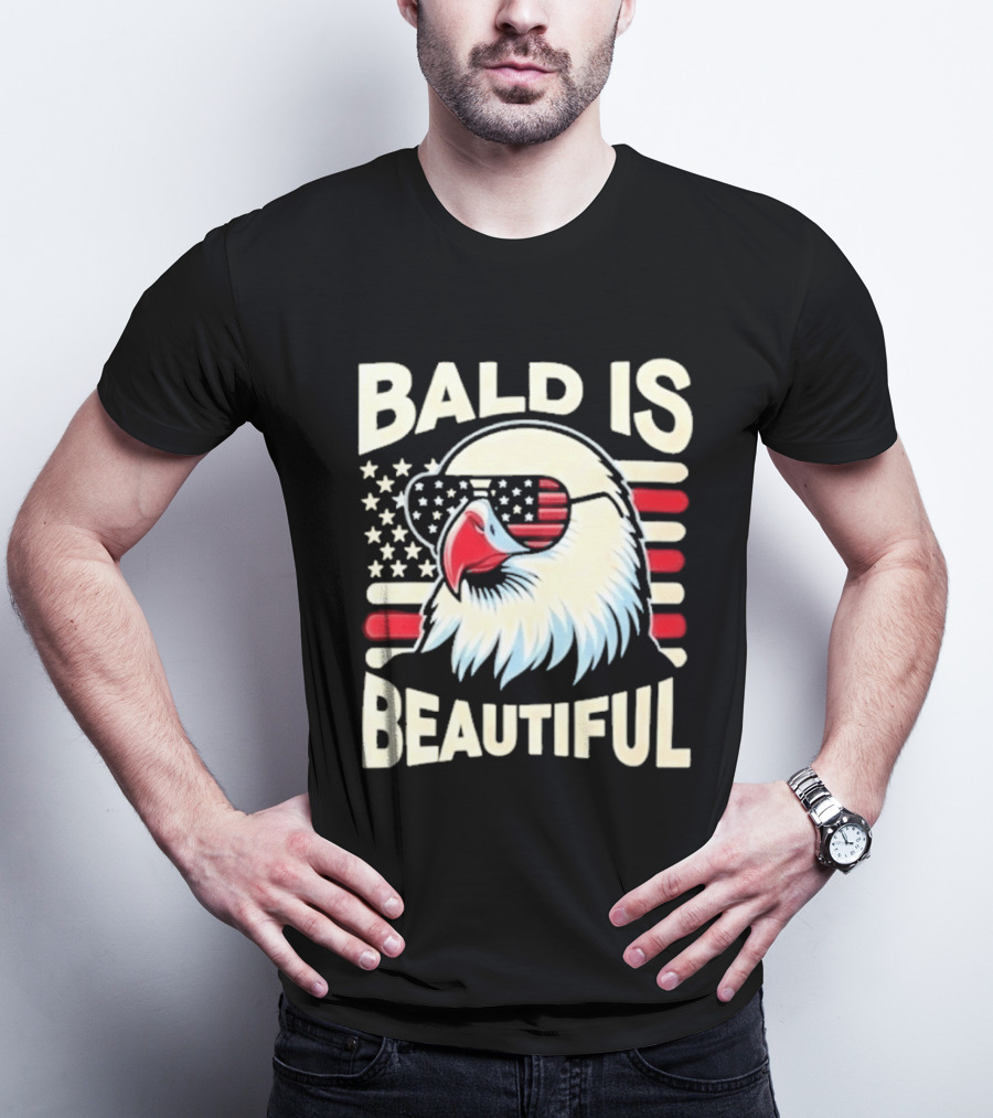 Bald Is Beautiful USA Patriotic Eagle Stars And Stripes T-Shirt