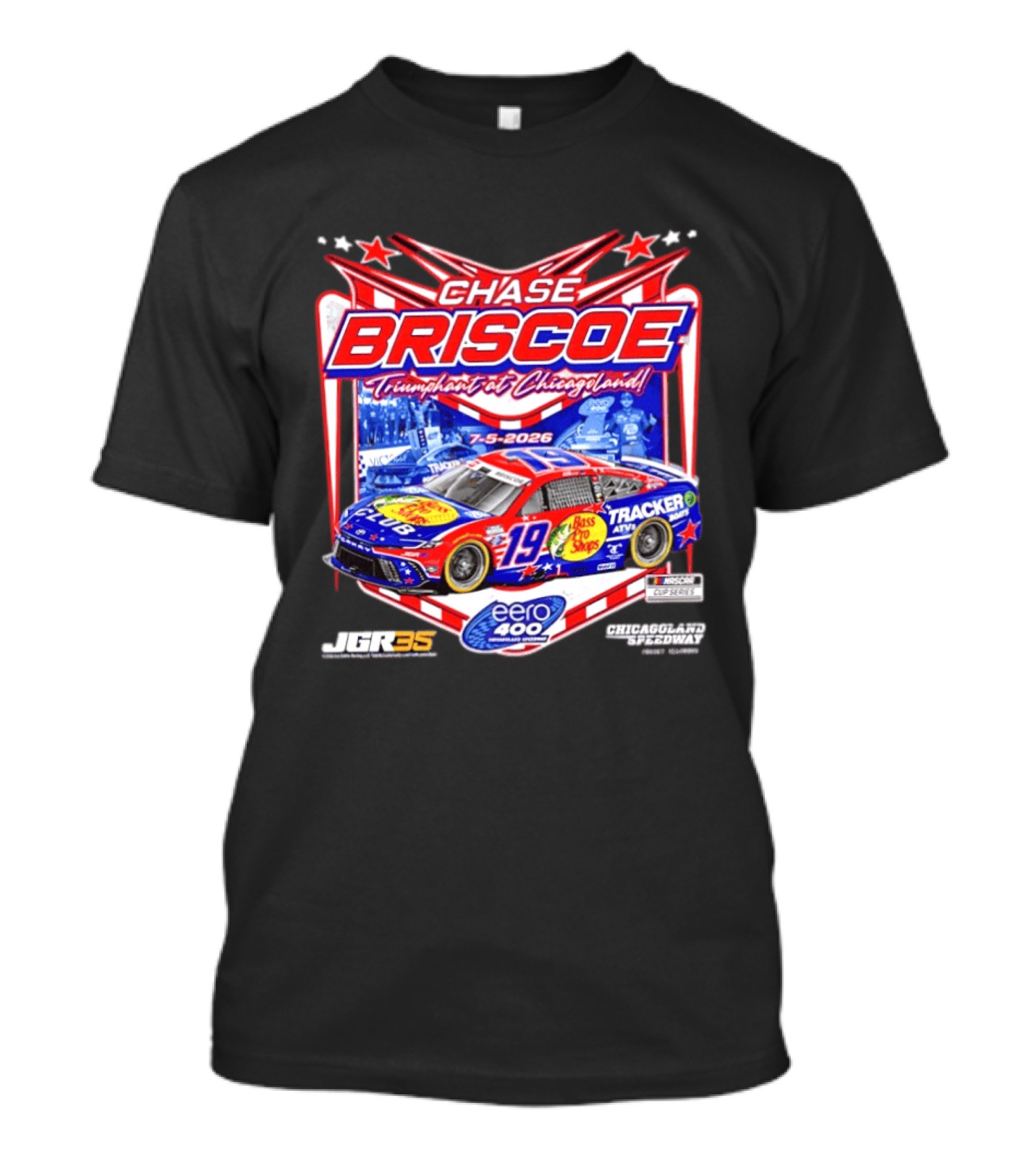 Chase Briscoe Triumph At Chicagoland July 5 2026 Eero 400 Cup Series Race Winner Bass Pro Shops 19 Tracker Boats Chicagoland Speedway T-Shirt