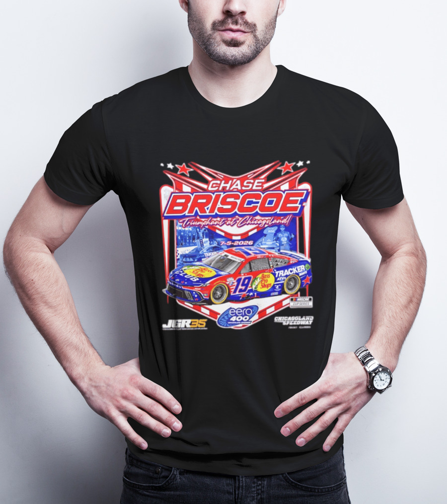 Chase Briscoe Triumph At Chicagoland July 5 2026 Eero 400 Cup Series Race Winner Bass Pro Shops 19 Tracker Boats Chicagoland Speedway T-Shirt