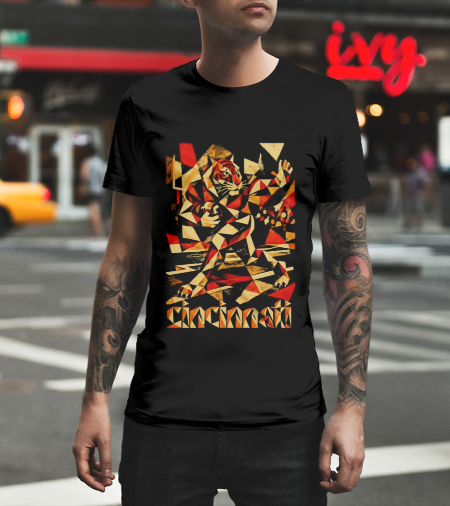 Cincinnati Bengals Tiger Geometric Football T-Shirt