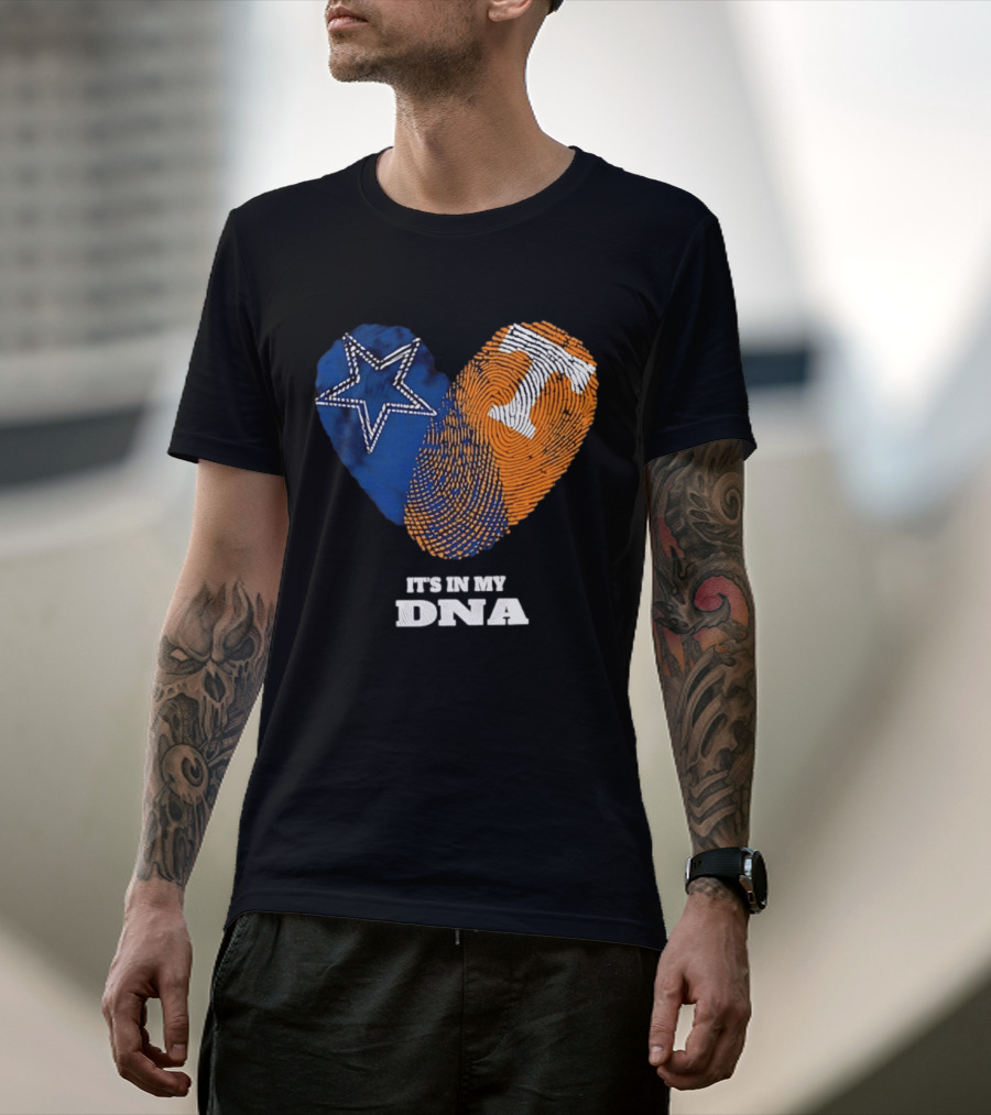Dallas Cowboys Star And Tennessee Volunteers Orange Fingerprint Heart It's In My DNA T-Shirt