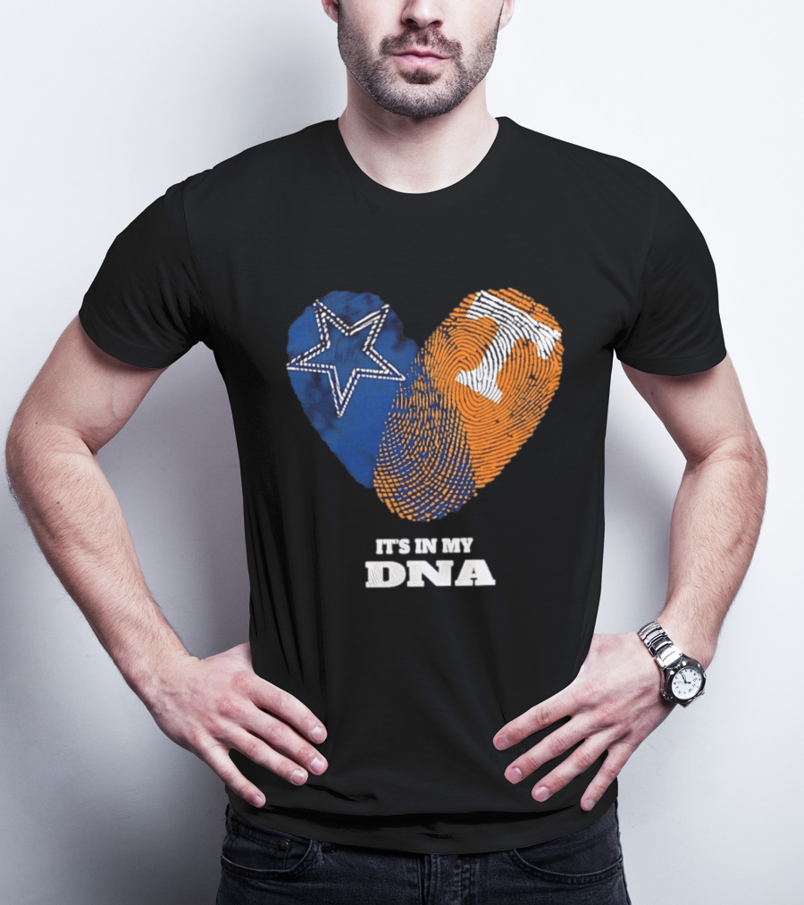 Dallas Cowboys Star And Tennessee Volunteers Orange Fingerprint Heart It's In My DNA T-Shirt