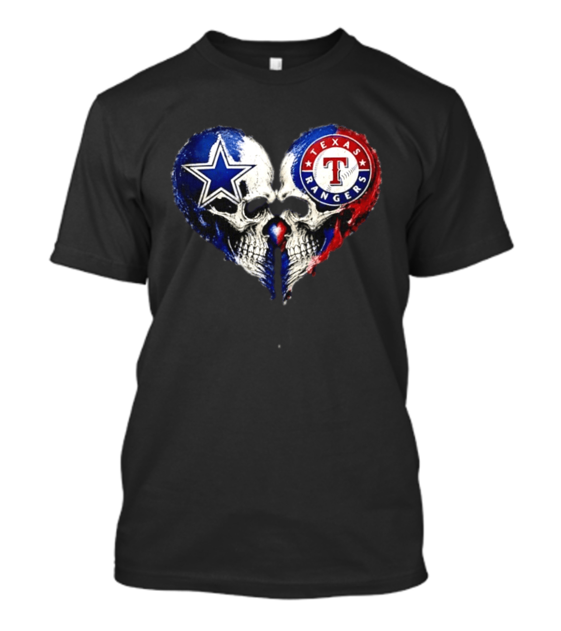 Dallas Cowboys Star And Texas Rangers Skull Heart T-Shirt