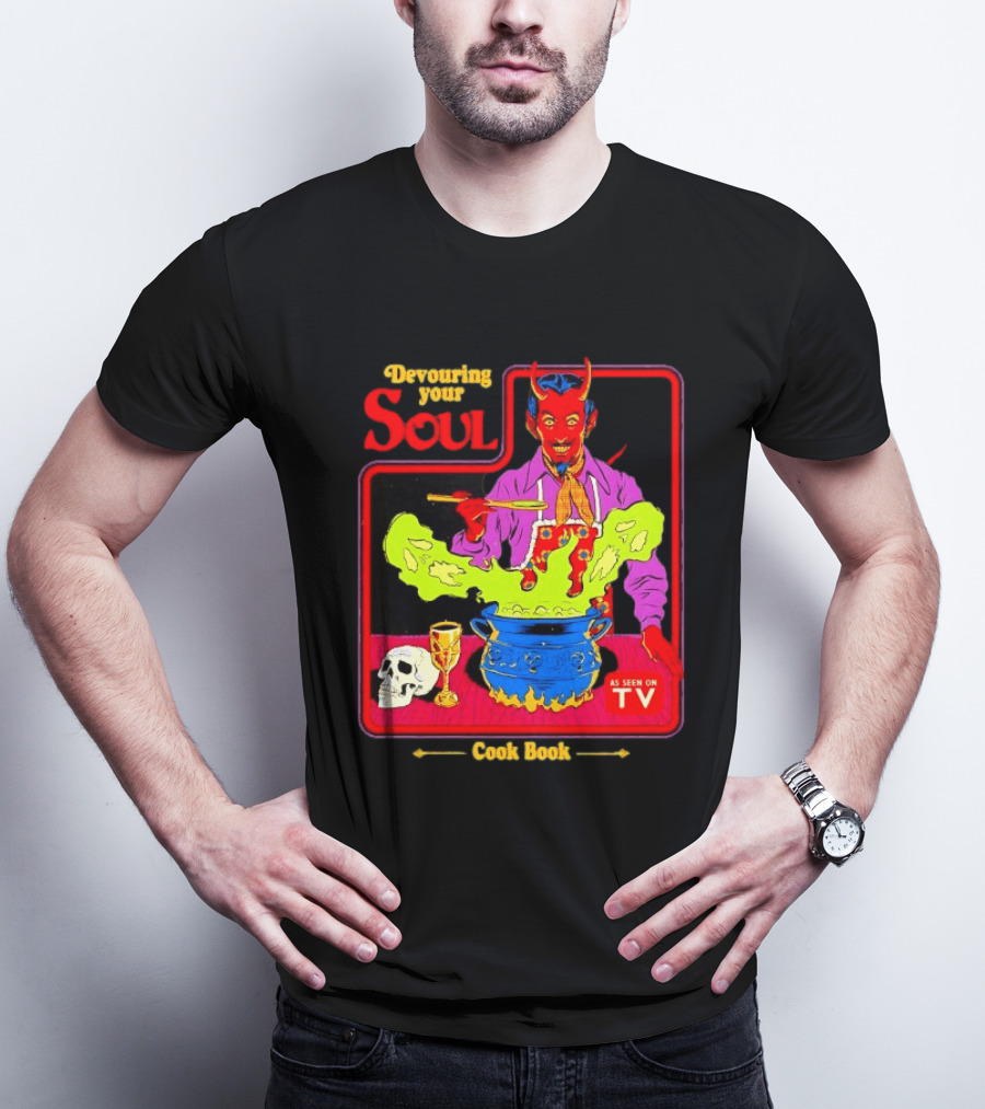 Devouring Your Soul Cook Book Steven Rhodes Retro Devil Cooking As Seen On TV Horror T-Shirt