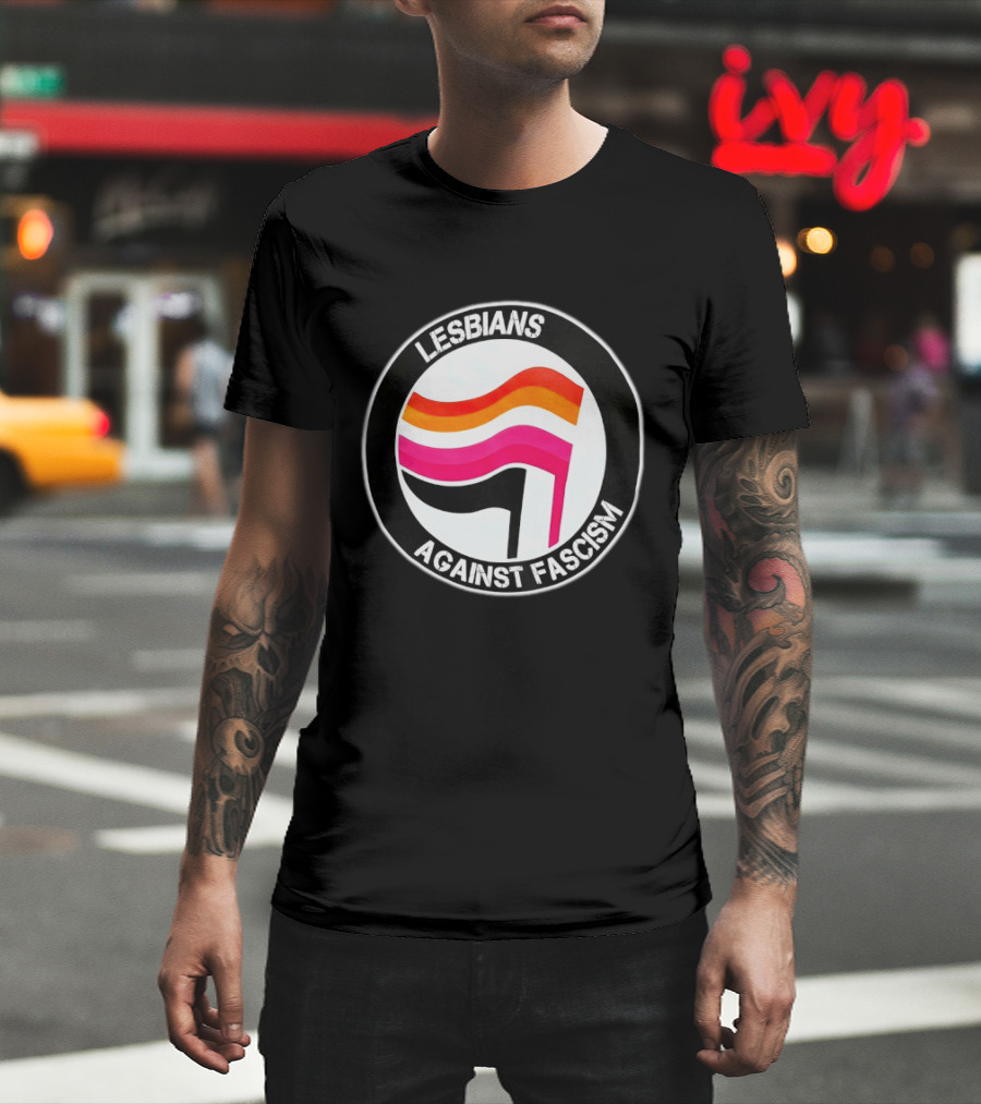 Lesbians Against Fascism Lesbian Flag Circle T-Shirt