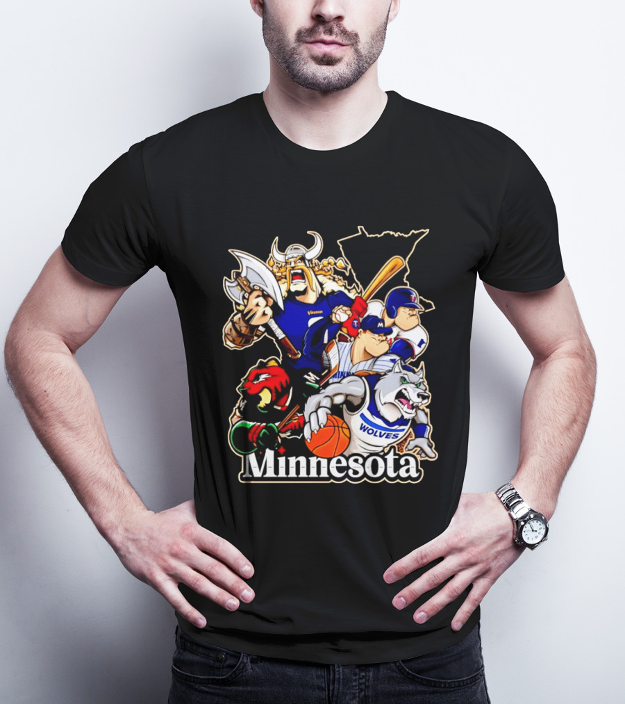 Minnesota Vikings Wild Twins Timberwolves Characters Collage T-Shirt