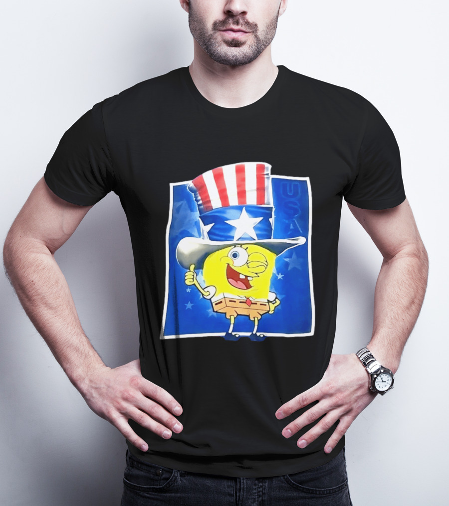 Sponge Thumbs Up American Flag USA Stars And Stripes Hat T-Shirt