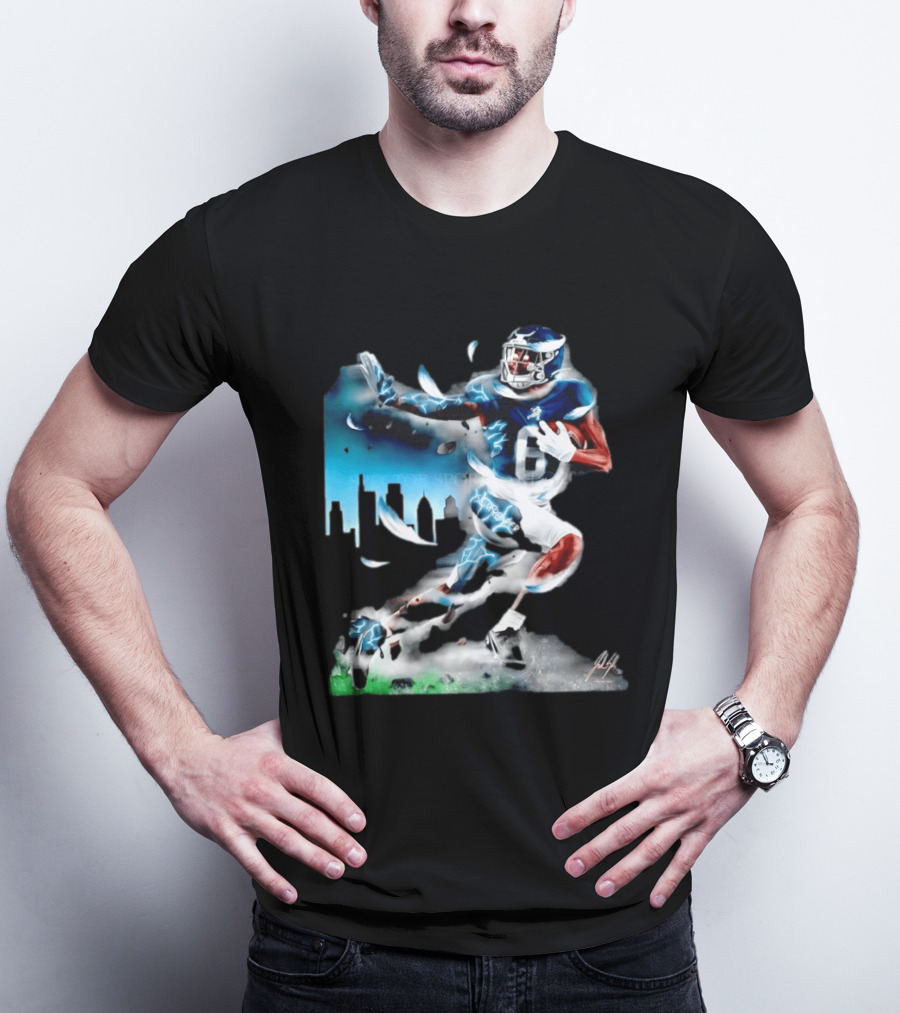 Philadelphia Eagles Devonta Smith Slim Reaper Skyline Dynamic Football Action T-Shirt