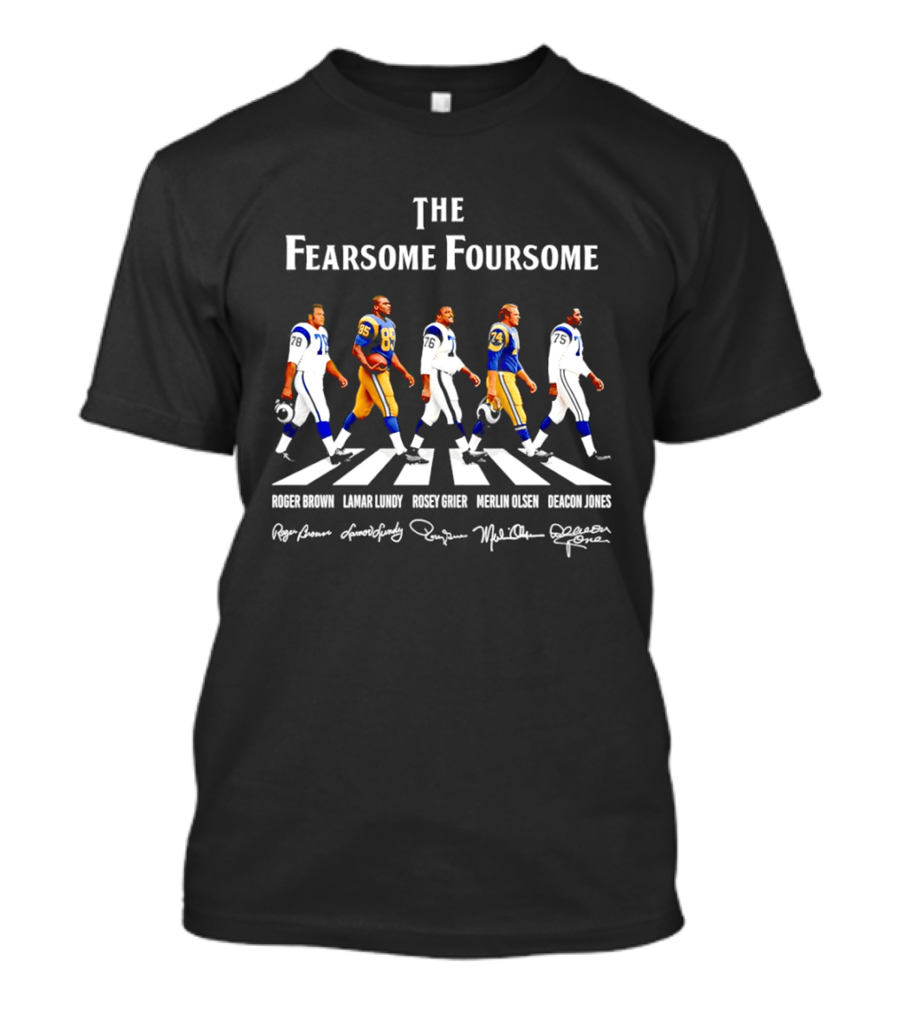 The Fearsome Foursome NFL Legends Roger Brown Lamar Lundy Rosey Grier Merlin Olsen Deacon Jones Abbey Road T-Shirt
