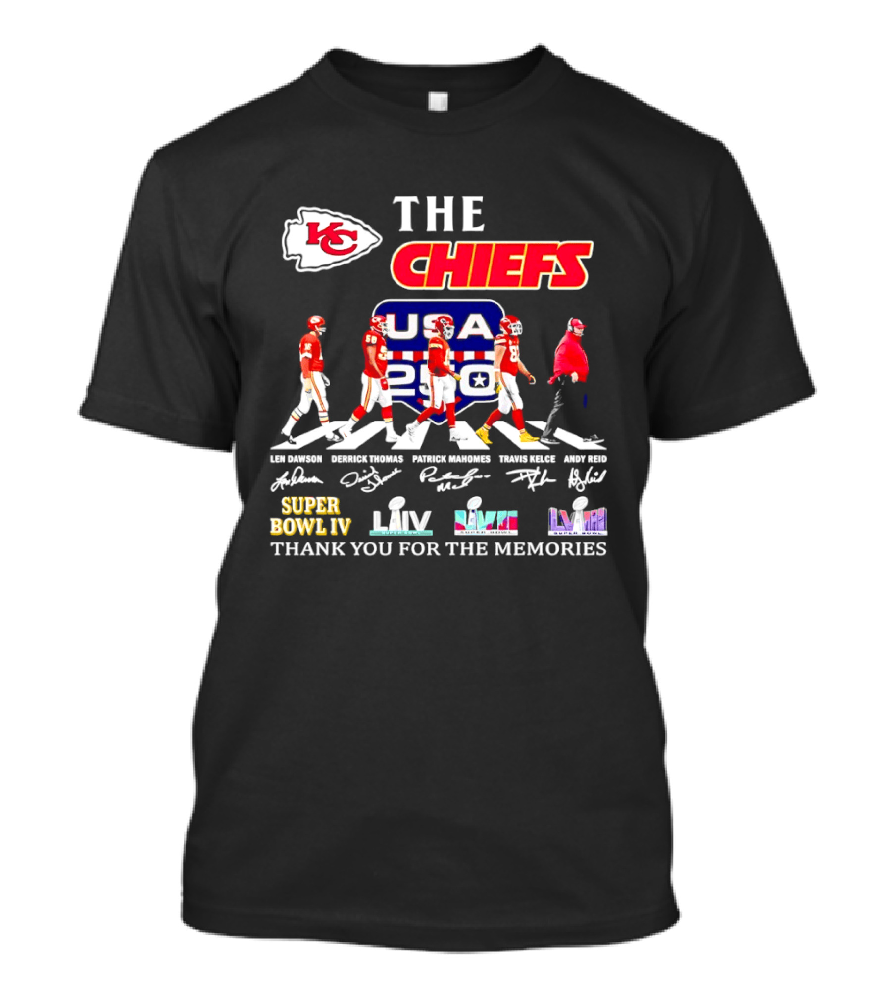 The Kansas City Chiefs Super Bowl LIV USA 2020 Champions Signatures Thank You For The Memories T-Shirt