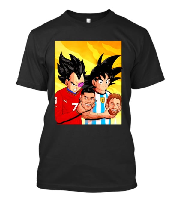 Vegeta And Goku With Ronaldo 7 And Messi Argentina Heads T-Shirt