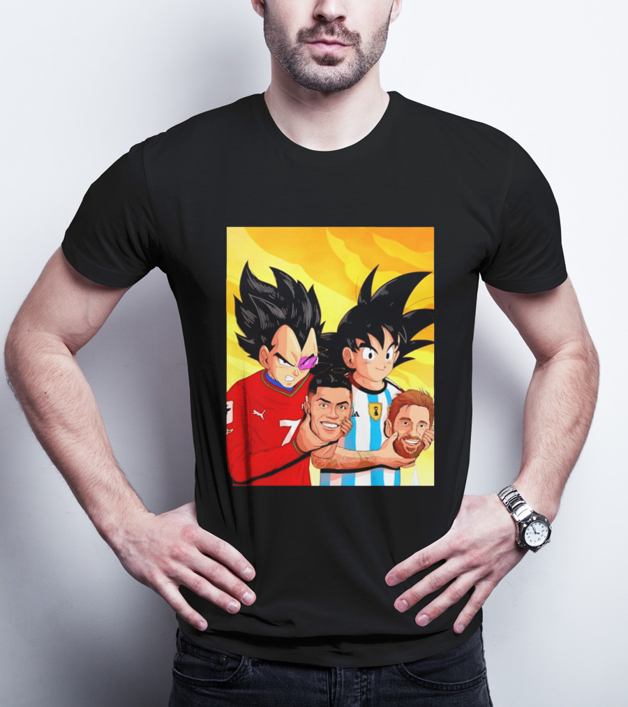 Vegeta And Goku With Ronaldo 7 And Messi Argentina Heads T-Shirt