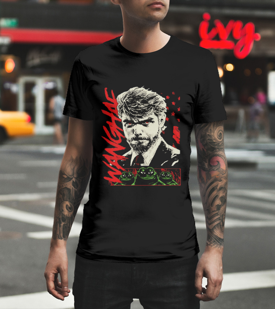 Wangyae Distressed Frogs With Intense Bearded Man And Red Accents T-Shirt