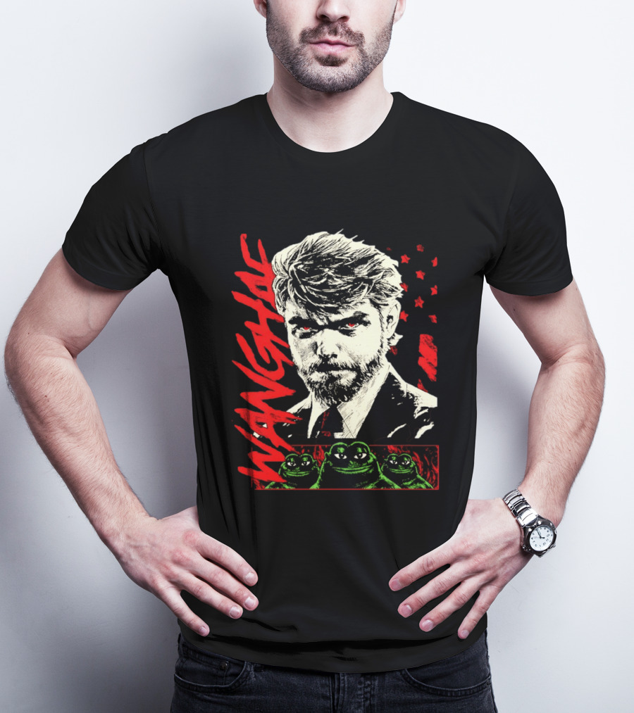Wangyae Distressed Frogs With Intense Bearded Man And Red Accents T-Shirt