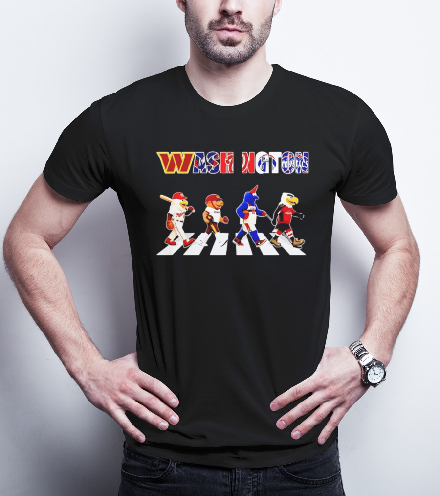 Washington Nationals Wizards Capitals Mystics Mascots Walking Across Abbey Road Mashup T-Shirt