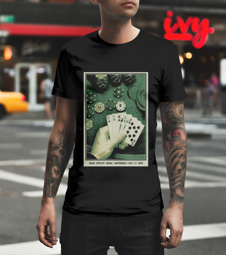 Luke Combs Poker Themed Johan Cruijff Arena Amsterdam July 11 2026 Tour T-Shirt