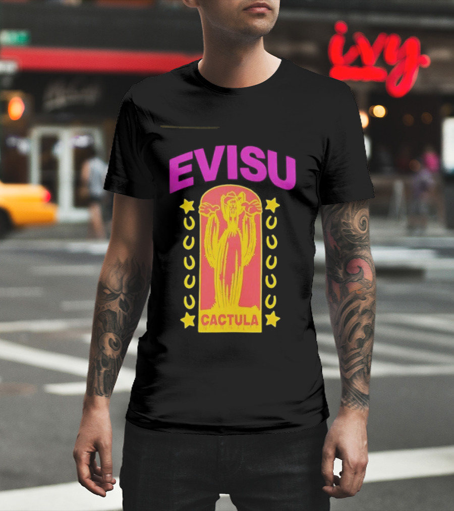 Evisu Cactula Cactus Star And Crescent Yellow Pink T-Shirt