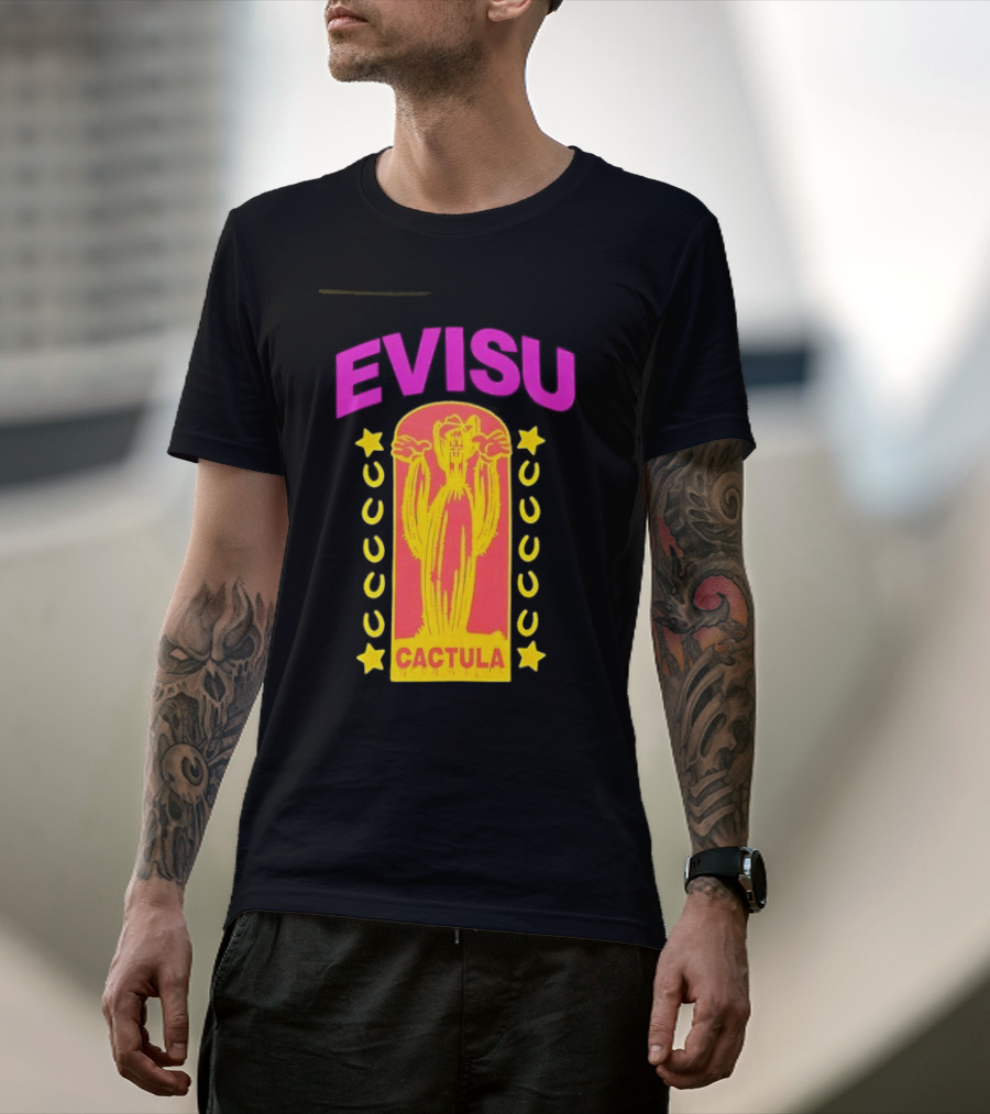Evisu Cactula Cactus Star And Crescent Yellow Pink T-Shirt